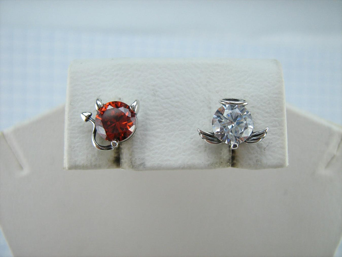 925 Sterling Silver Earrings Angel Devil White Red Screw Backs ER000222 ...
